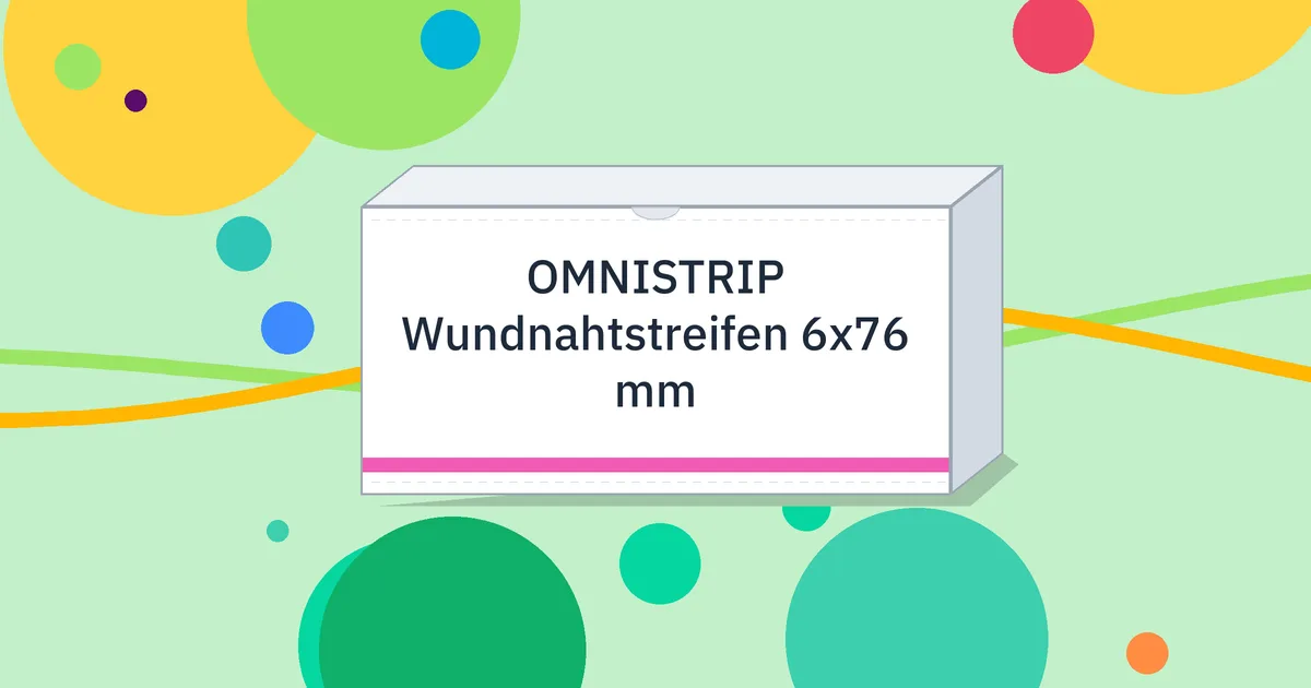 Symbolbild: Packung mit der Aufschrift OMNISTRIP Wundnahtstreifen 6x76 mm (PZN 11126365) – Verfügbarkeit und Bezug in Apotheken in Frankfurt am Main