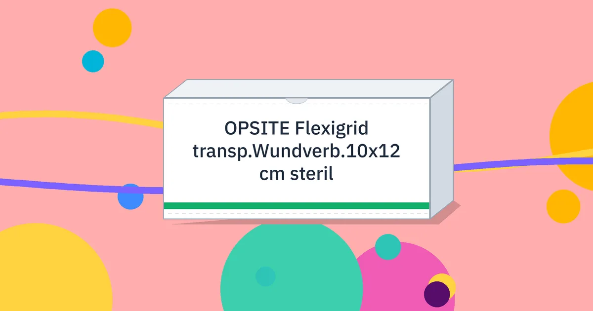 Symbolbild: Packung mit der Aufschrift OPSITE Flexigrid transp.Wundverb.10x12 cm steril (PZN 19685727) – Verfügbarkeit und Bezug in Apotheken in Frankfurt am Main