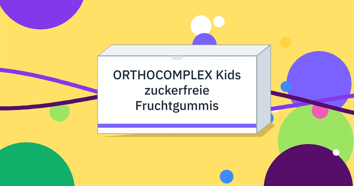 Symbolbild: Packung mit der Aufschrift ORTHOCOMPLEX Kids zuckerfreie Fruchtgummis (PZN 18379454) – Verfügbarkeit und Bezug in Apotheken in Frankfurt am Main