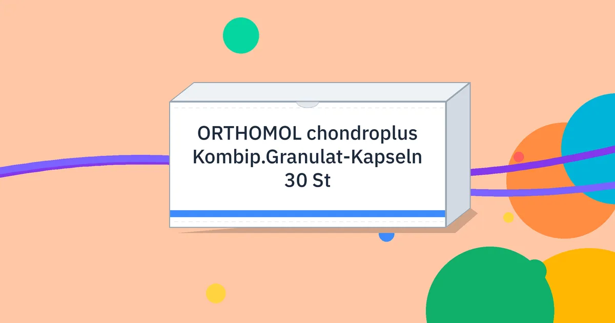 Symbolbild: Packung mit der Aufschrift ORTHOMOL chondroplus Kombip.Granulat-Kapseln 30 St (PZN 18052351) – Verfügbarkeit und Bezug in Apotheken in Frankfurt am Main