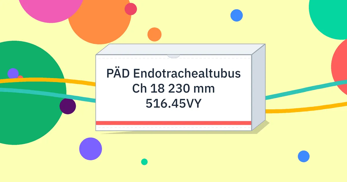 Symbolbild: Packung mit der Aufschrift PÄD Endotrachealtubus Ch 18 230 mm 516.45VY (PZN 20921096) – Verfügbarkeit und Bezug in Apotheken in Frankfurt am Main