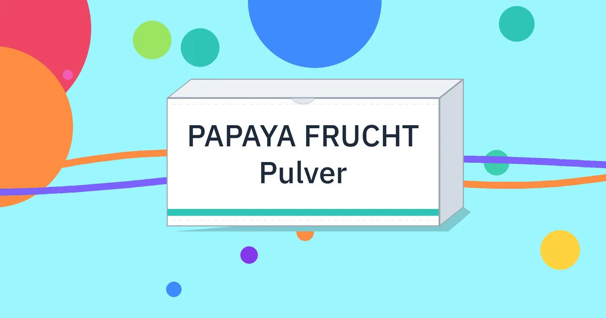 Symbolbild: Packung mit der Aufschrift PAPAYA FRUCHT Pulver (PZN 01449363) – Verfügbarkeit und Bezug in Apotheken in Frankfurt am Main