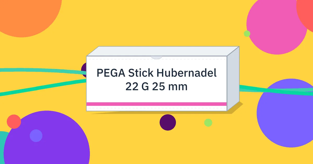 Symbolbild: Packung mit der Aufschrift PEGA Stick Hubernadel 22 G 25 mm (PZN 04397922) – Verfügbarkeit und Bezug in Apotheken in Frankfurt am Main