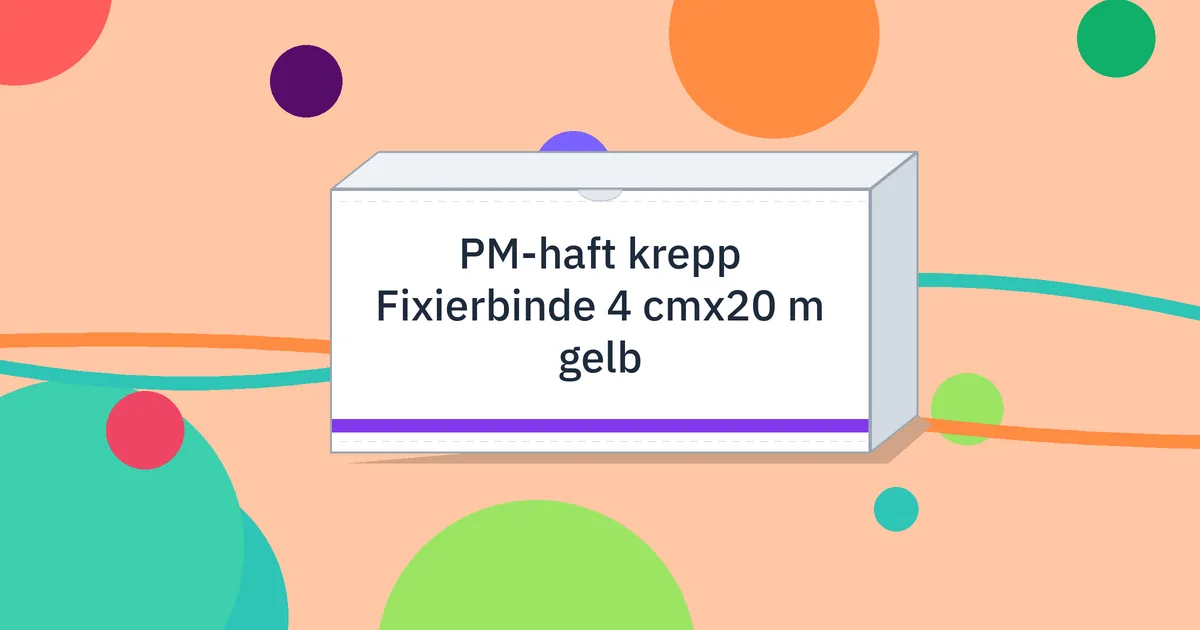 Symbolbild: Packung mit der Aufschrift PM-haft krepp Fixierbinde 4 cmx20 m gelb (PZN 18846559) – Verfügbarkeit und Bezug in Apotheken in Frankfurt am Main