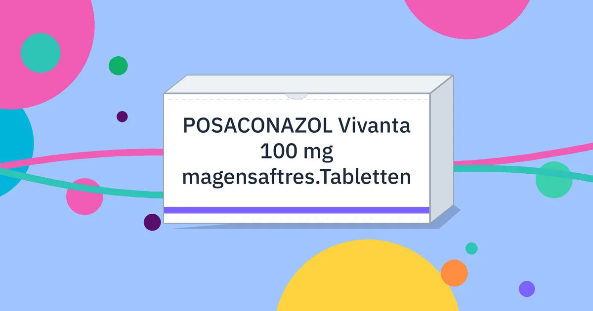 Symbolbild: Packung mit der Aufschrift POSACONAZOL Vivanta 100 mg magensaftres.Tabletten (PZN 19822638) – Verfügbarkeit und Bezug in Apotheken in Frankfurt am Main