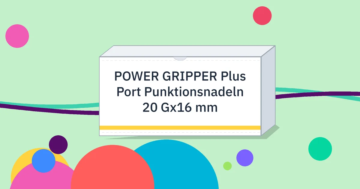 Symbolbild: Packung mit der Aufschrift POWER GRIPPER Plus Port Punktionsnadeln 20 Gx16 mm (PZN 09007498) – Verfügbarkeit und Bezug in Apotheken in Frankfurt am Main
