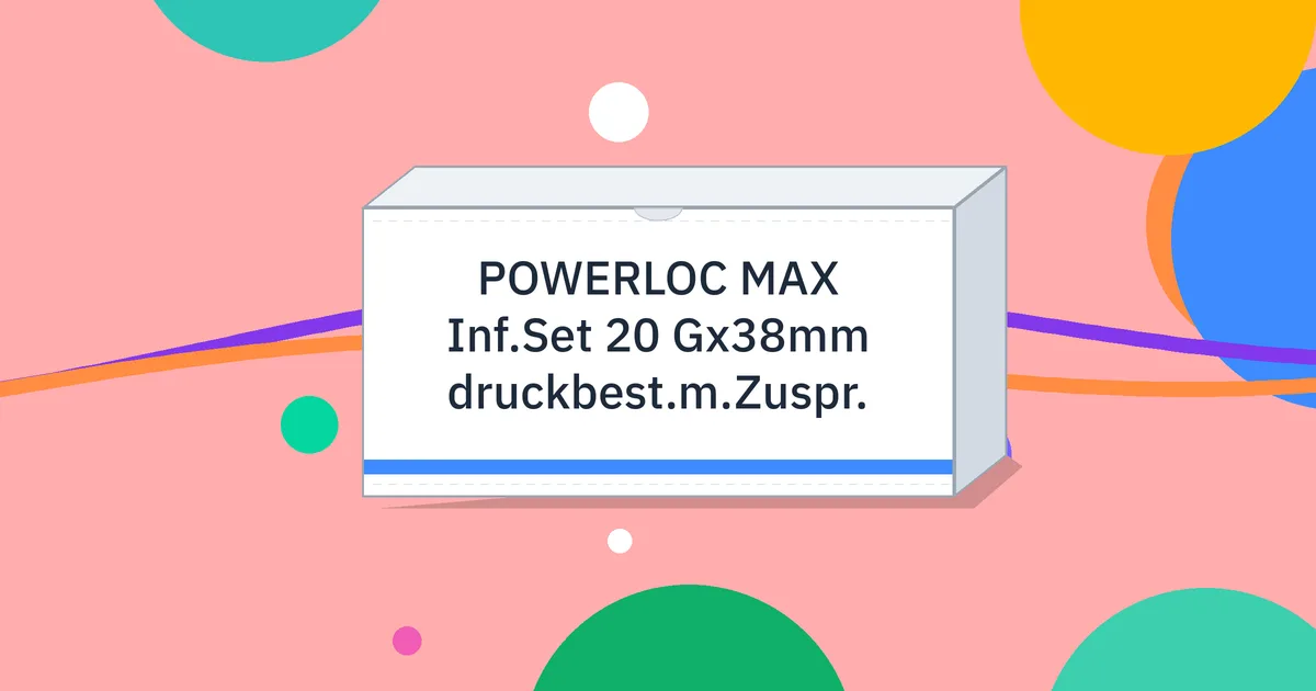 Symbolbild: Packung mit der Aufschrift POWERLOC MAX Inf.Set 20 Gx38mm druckbest.m.Zuspr. (PZN 18816268) – Verfügbarkeit und Bezug in Apotheken in Frankfurt am Main