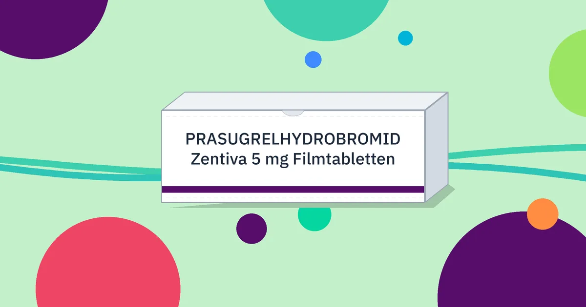 Symbolbild: Packung mit der Aufschrift PRASUGRELHYDROBROMID Zentiva 5 mg Filmtabletten (PZN 14212674) – Verfügbarkeit und Bezug in Apotheken in Frankfurt am Main