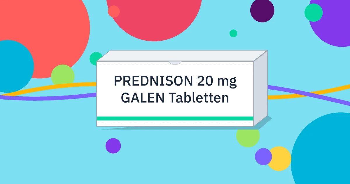 Symbolbild: Packung mit der Aufschrift PREDNISON 20 mg GALEN Tabletten (PZN 01484649) – Verfügbarkeit und Bezug in Apotheken in Frankfurt am Main