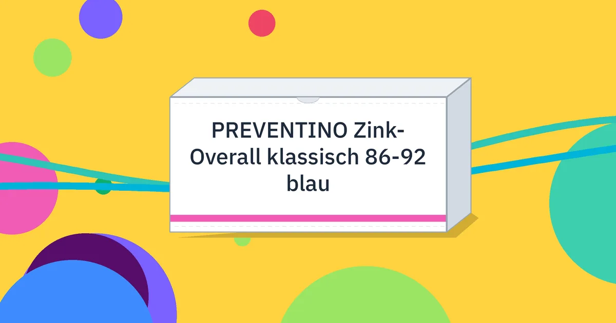 Symbolbild: Packung mit der Aufschrift PREVENTINO Zink-Overall klassisch 86-92 blau (PZN 12446244) – Verfügbarkeit und Bezug in Apotheken in Frankfurt am Main