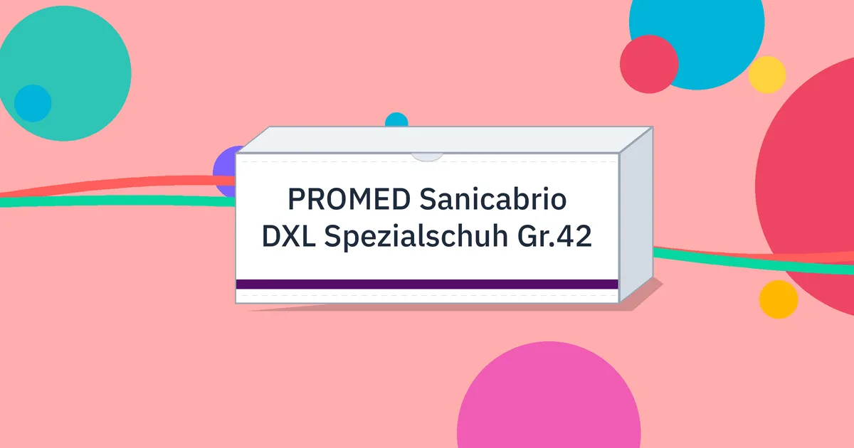 Symbolbild: Packung mit der Aufschrift PROMED Sanicabrio DXL Spezialschuh Gr.42 (PZN 05481760) – Verfügbarkeit und Bezug in Apotheken in Frankfurt am Main