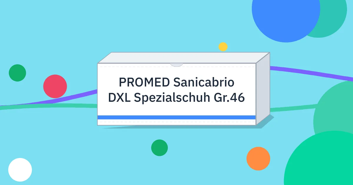 Symbolbild: Packung mit der Aufschrift PROMED Sanicabrio DXL Spezialschuh Gr.46 (PZN 05481814) – Verfügbarkeit und Bezug in Apotheken in Frankfurt am Main