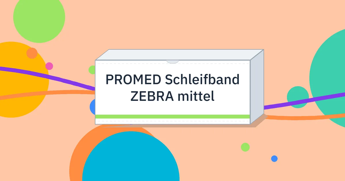 Symbolbild: Packung mit der Aufschrift PROMED Schleifband ZEBRA mittel (PZN 18132570) – Verfügbarkeit und Bezug in Apotheken in Frankfurt am Main
