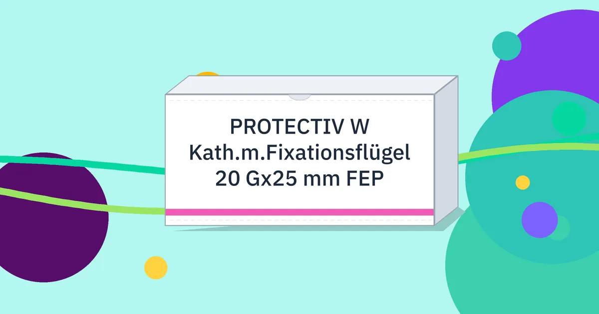Symbolbild: Packung mit der Aufschrift PROTECTIV W Kath.m.Fixationsflügel 20 Gx25 mm FEP (PZN 08421103) – Verfügbarkeit und Bezug in Apotheken in Frankfurt am Main