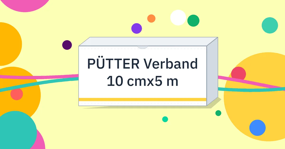 Symbolbild: Packung mit der Aufschrift PÜTTER Verband 10 cmx5 m (PZN 18410767) – Verfügbarkeit und Bezug in Apotheken in Frankfurt am Main
