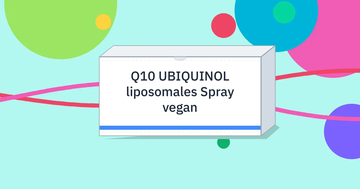 Symbolbild: Packung mit der Aufschrift Q10 UBIQUINOL liposomales Spray vegan (PZN 19807917) – Verfügbarkeit und Bezug in Apotheken in Frankfurt am Main