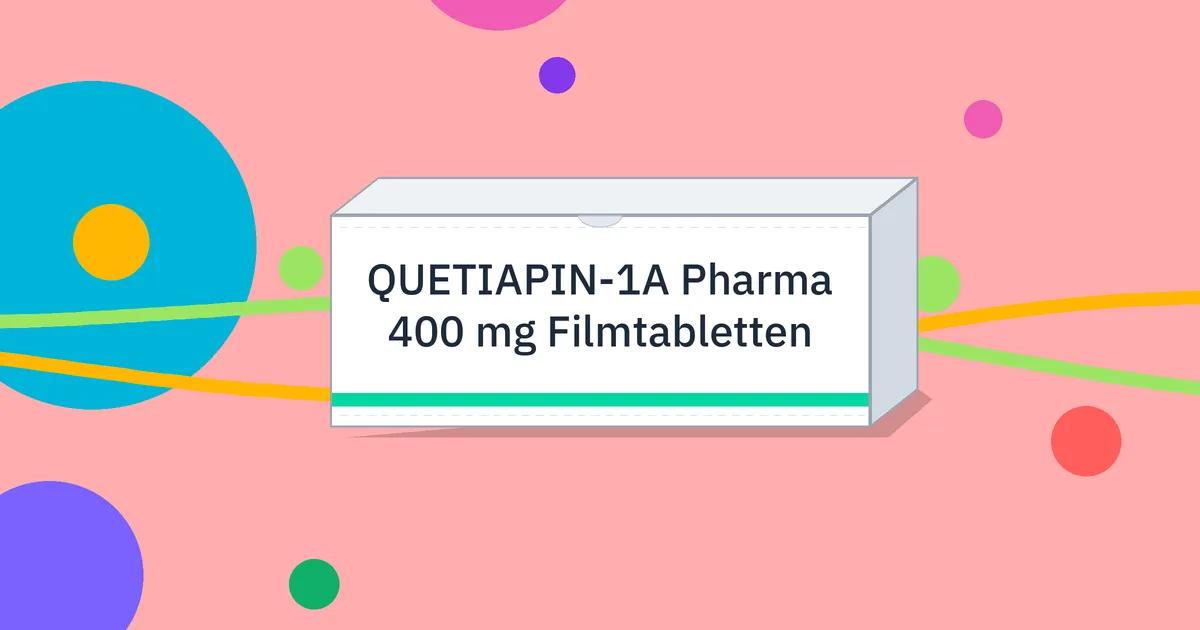 Symbolbild: Packung mit der Aufschrift QUETIAPIN-1A Pharma 400 mg Filmtabletten (PZN 09495026) – Verfügbarkeit und Bezug in Apotheken in Frankfurt am Main