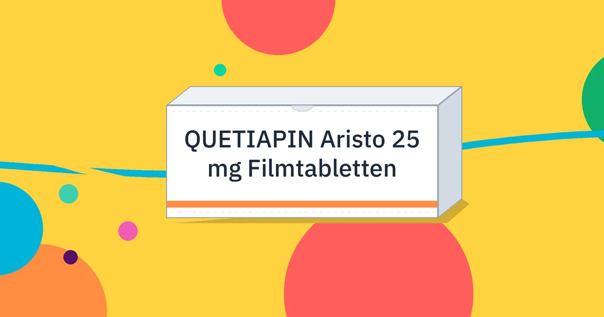 Symbolbild: Packung mit der Aufschrift QUETIAPIN Aristo 25 mg Filmtabletten (PZN 14385682) – Verfügbarkeit und Bezug in Apotheken in Frankfurt am Main