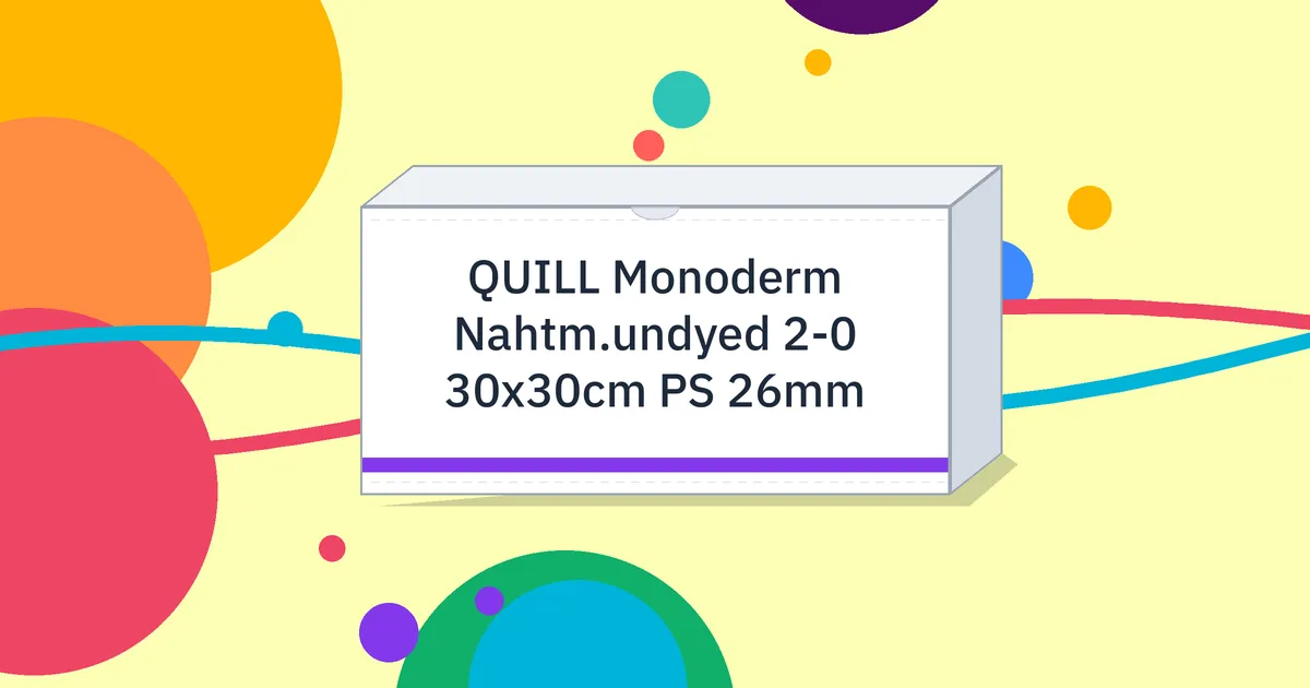 Symbolbild: Packung mit der Aufschrift QUILL Monoderm Nahtm.undyed 2-0 30x30cm PS 26mm (PZN 17988731) – Verfügbarkeit und Bezug in Apotheken in Frankfurt am Main