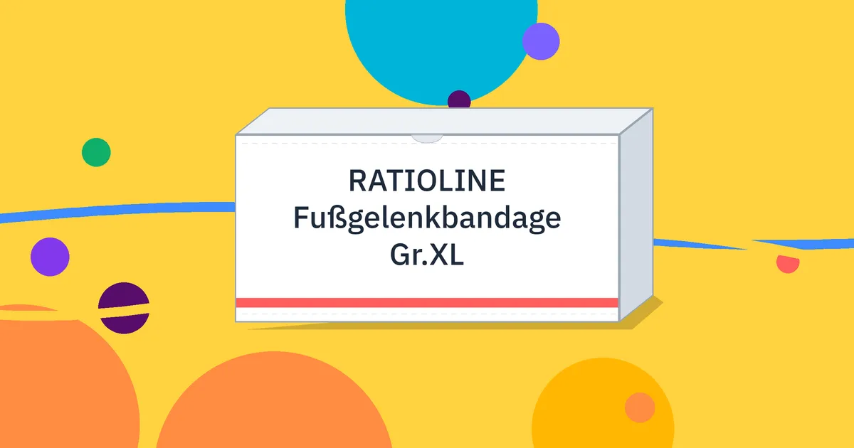 Symbolbild: Packung mit der Aufschrift RATIOLINE Fußgelenkbandage Gr.XL (PZN 17872939) – Verfügbarkeit und Bezug in Apotheken in Frankfurt am Main
