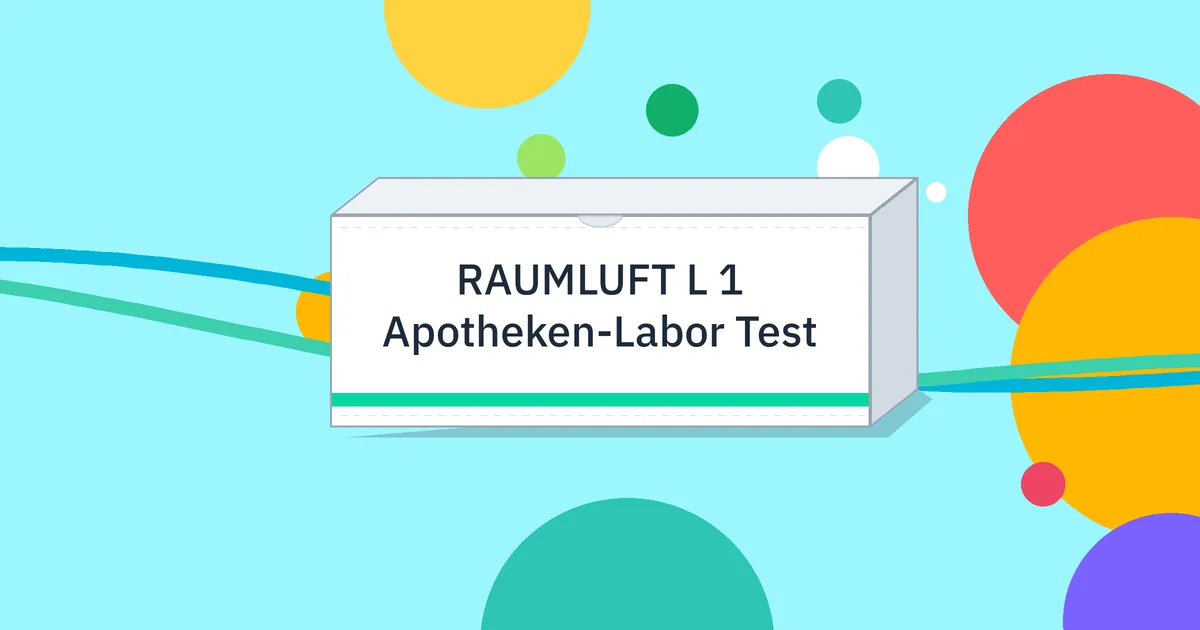Symbolbild: Packung mit der Aufschrift RAUMLUFT L 1 Apotheken-Labor Test (PZN 05130055) – Verfügbarkeit und Bezug in Apotheken in Frankfurt am Main