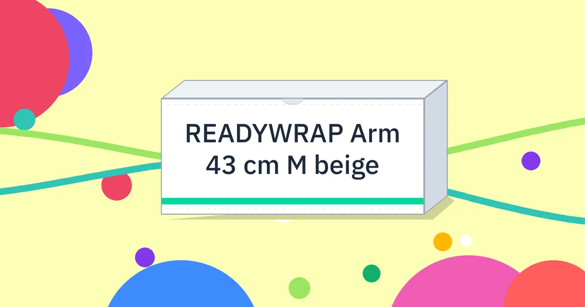 Symbolbild: Packung mit der Aufschrift READYWRAP Arm 43 cm M beige (PZN 16567275) – Verfügbarkeit und Bezug in Apotheken in Frankfurt am Main