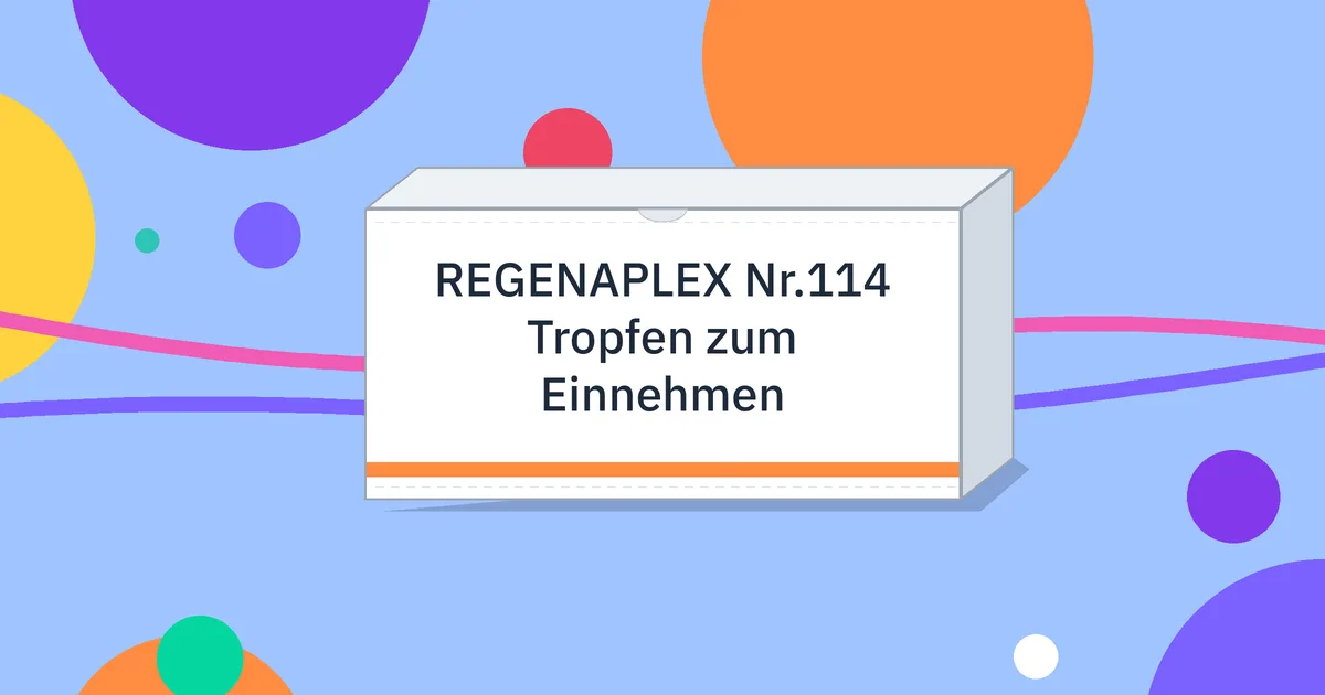 Symbolbild: Packung mit der Aufschrift REGENAPLEX Nr.114 Tropfen zum Einnehmen (PZN 02643682) – Verfügbarkeit und Bezug in Apotheken in Frankfurt am Main