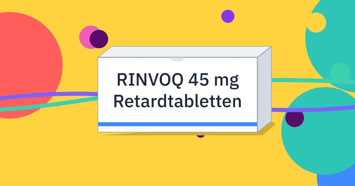 Symbolbild: Packung mit der Aufschrift RINVOQ 45 mg Retardtabletten (PZN 17903120) – Verfügbarkeit und Bezug in Apotheken in Frankfurt am Main