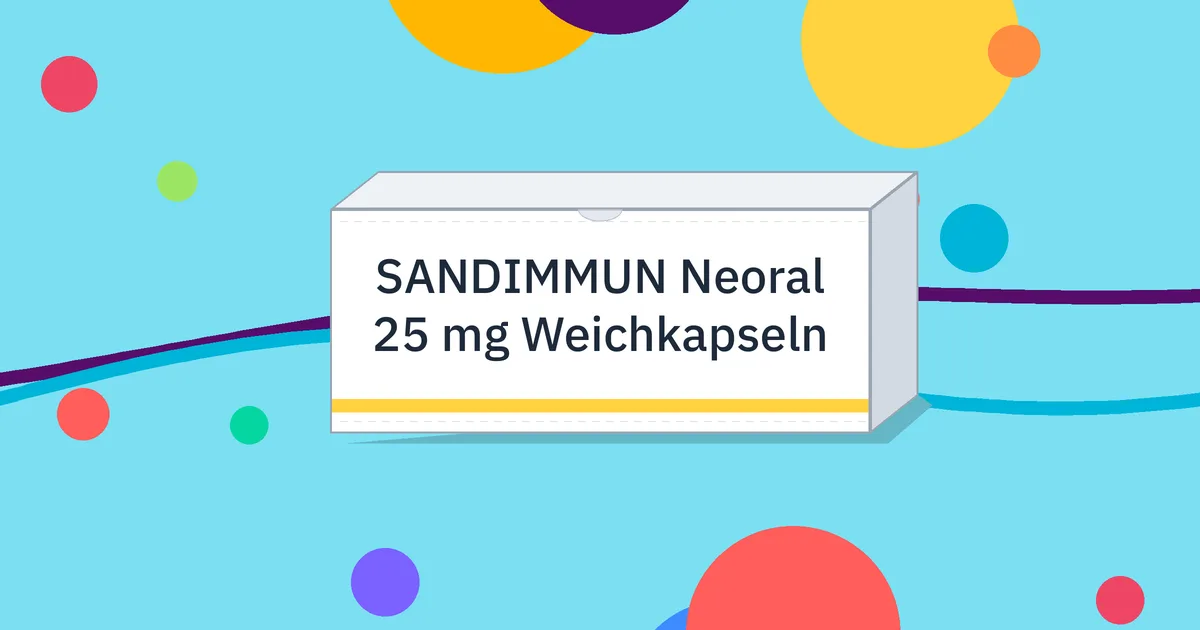 Symbolbild: Packung mit der Aufschrift SANDIMMUN Neoral 25 mg Weichkapseln (PZN 05392370) – Verfügbarkeit und Bezug in Apotheken in Frankfurt am Main