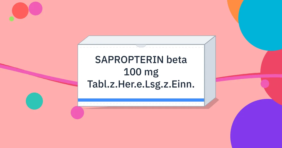 Symbolbild: Packung mit der Aufschrift SAPROPTERIN beta 100 mg Tabl.z.Her.e.Lsg.z.Einn. (PZN 17884931) – Verfügbarkeit und Bezug in Apotheken in Frankfurt am Main