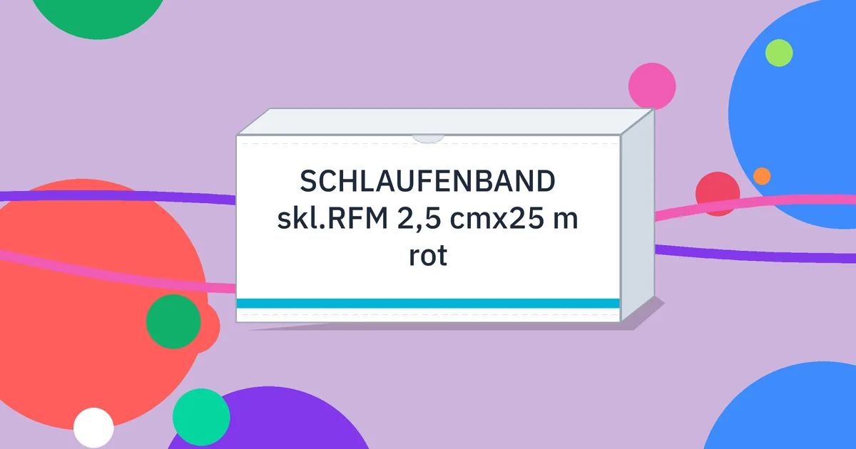 Symbolbild: Packung mit der Aufschrift SCHLAUFENBAND skl.RFM 2,5 cmx25 m rot (PZN 06490123) – Verfügbarkeit und Bezug in Apotheken in Frankfurt am Main