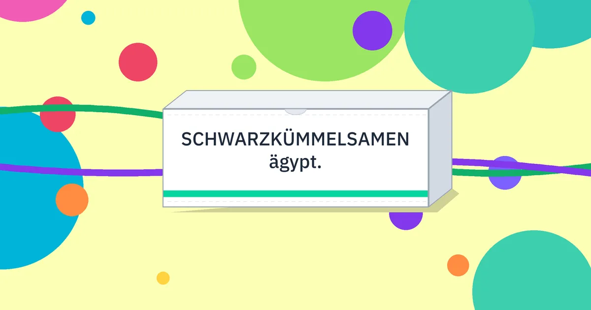 Symbolbild: Packung mit der Aufschrift SCHWARZKÜMMELSAMEN ägypt. (PZN 01441137) – Verfügbarkeit und Bezug in Apotheken in Frankfurt am Main