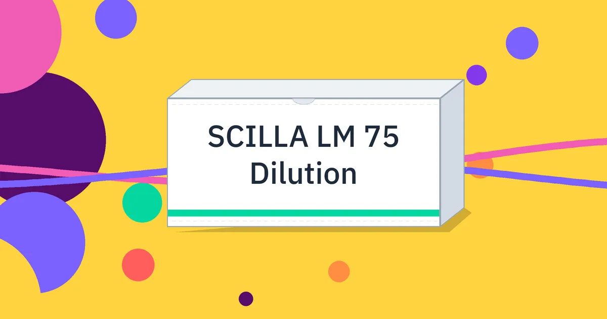 Symbolbild: Packung mit der Aufschrift SCILLA LM 75 Dilution (PZN 13184243) – Verfügbarkeit und Bezug in Apotheken in Frankfurt am Main