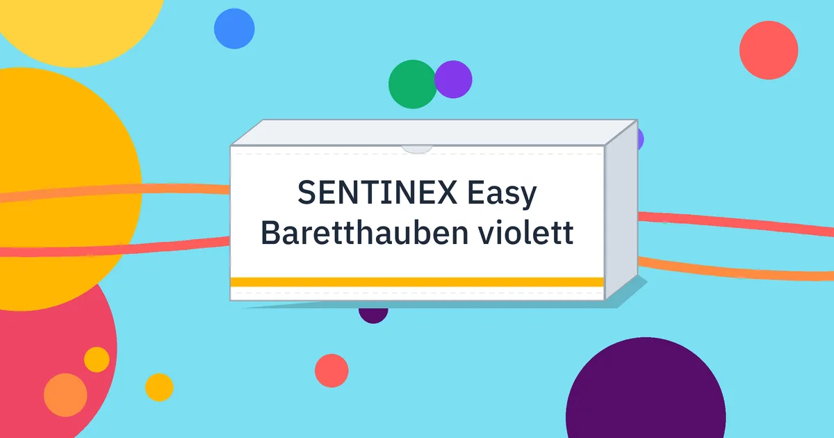 Symbolbild: Packung mit der Aufschrift SENTINEX Easy Baretthauben violett (PZN 19378511) – Verfügbarkeit und Bezug in Apotheken in Frankfurt am Main