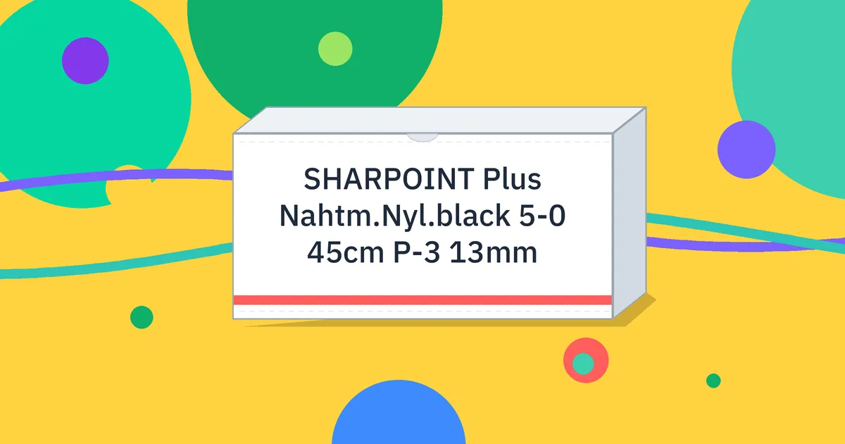 Symbolbild: Packung mit der Aufschrift SHARPOINT Plus Nahtm.Nyl.black 5-0 45cm P-3 13mm (PZN 17984006) – Verfügbarkeit und Bezug in Apotheken in Frankfurt am Main