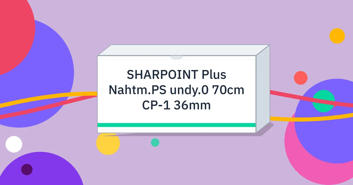 Symbolbild: Packung mit der Aufschrift SHARPOINT Plus Nahtm.PS undy.0 70cm CP-1 36mm (PZN 17995547) – Verfügbarkeit und Bezug in Apotheken in Frankfurt am Main