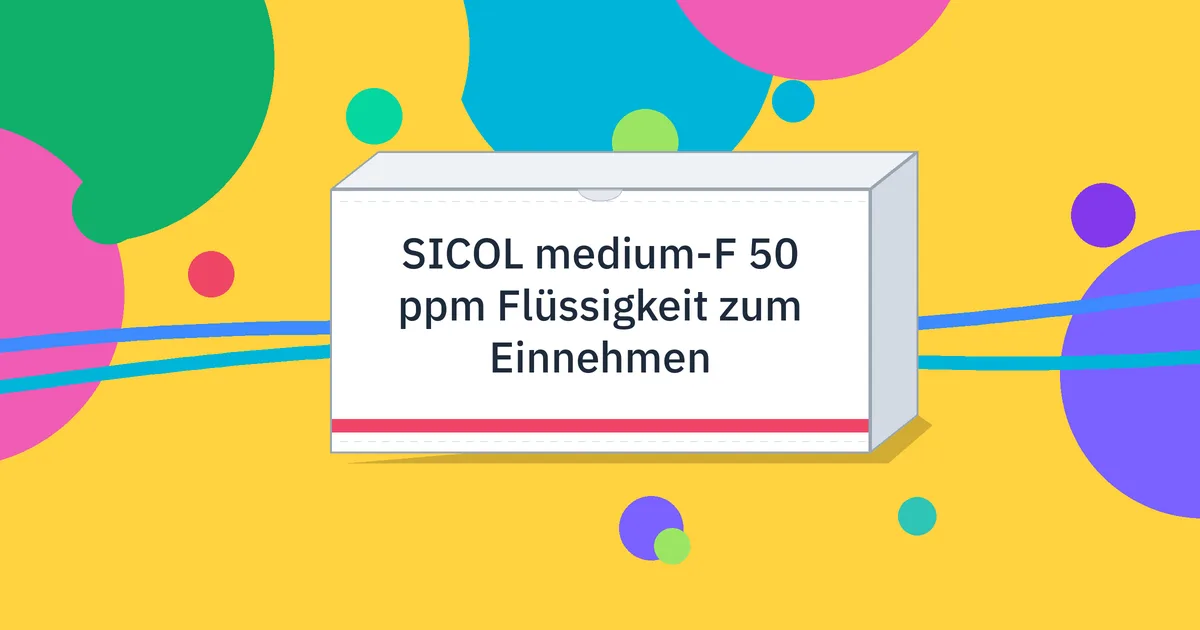 Symbolbild: Packung mit der Aufschrift SICOL medium-F 50 ppm Flüssigkeit zum Einnehmen (PZN 18264308) – Verfügbarkeit und Bezug in Apotheken in Frankfurt am Main