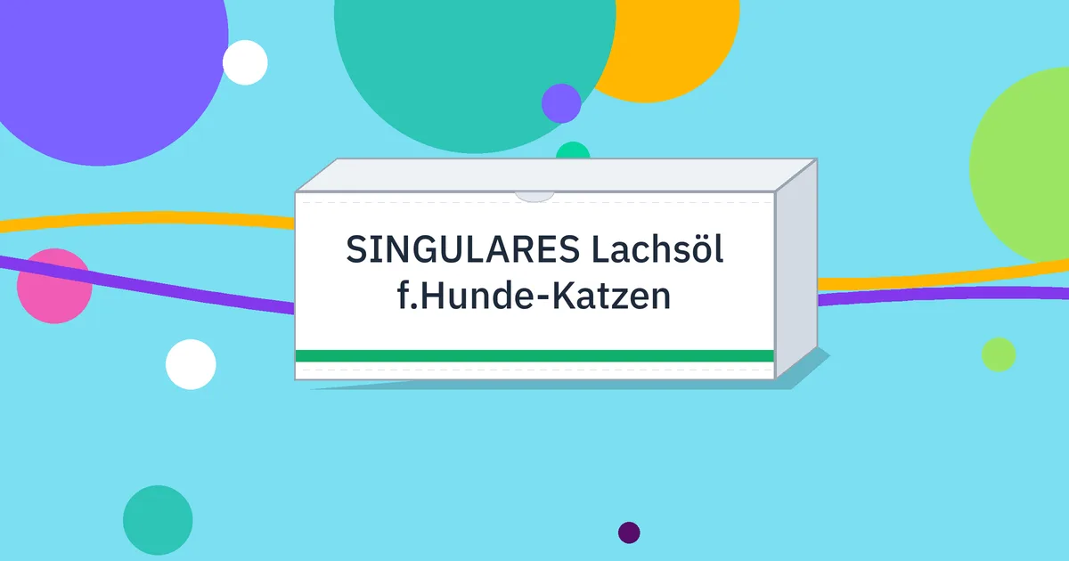 Symbolbild: Packung mit der Aufschrift SINGULARES Lachsöl f.Hunde-Katzen (PZN 12478238) – Verfügbarkeit und Bezug in Apotheken in Frankfurt am Main