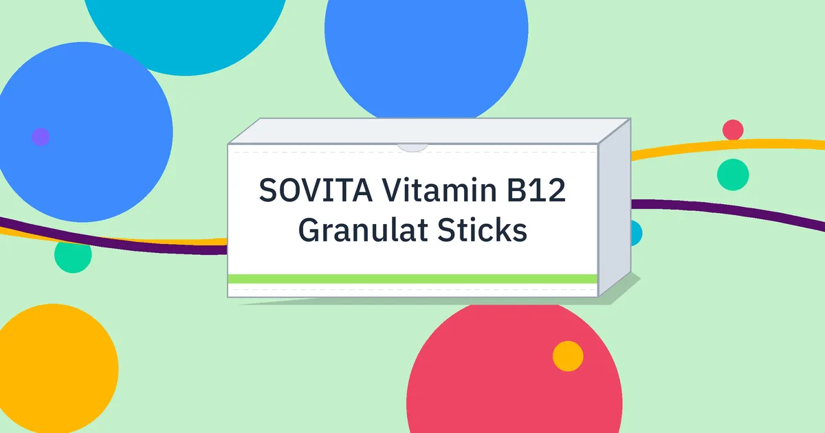 Symbolbild: Packung mit der Aufschrift SOVITA Vitamin B12 Granulat Sticks (PZN 14177067) – Verfügbarkeit und Bezug in Apotheken in Frankfurt am Main