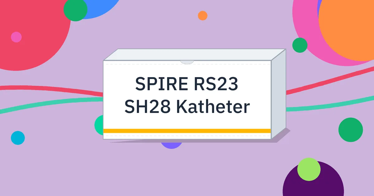 Symbolbild: Packung mit der Aufschrift SPIRE RS23 SH28 Katheter (PZN 00857551) – Verfügbarkeit und Bezug in Apotheken in Frankfurt am Main