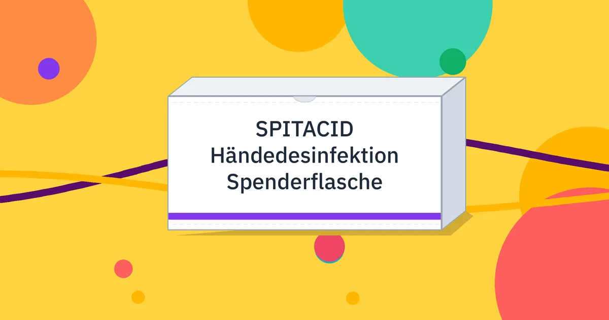 Symbolbild: Packung mit der Aufschrift SPITACID Händedesinfektion Spenderflasche (PZN 03834958) – Verfügbarkeit und Bezug in Apotheken in Frankfurt am Main