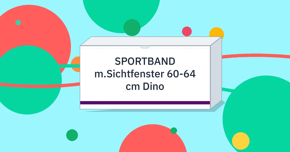 Symbolbild: Packung mit der Aufschrift SPORTBAND m.Sichtfenster 60-64 cm Dino (PZN 17837127) – Verfügbarkeit und Bezug in Apotheken in Frankfurt am Main