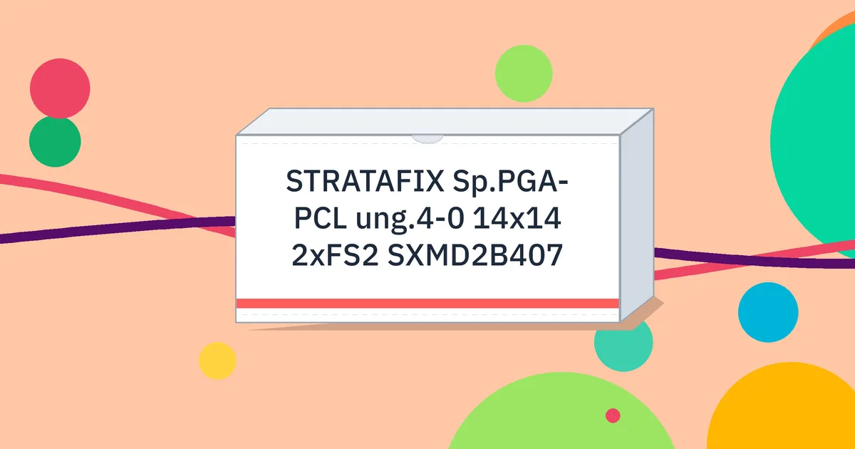 Symbolbild: Packung mit der Aufschrift STRATAFIX Sp.PGA-PCL ung.4-0 14x14 2xFS2 SXMD2B407 (PZN 20913702) – Verfügbarkeit und Bezug in Apotheken in Frankfurt am Main