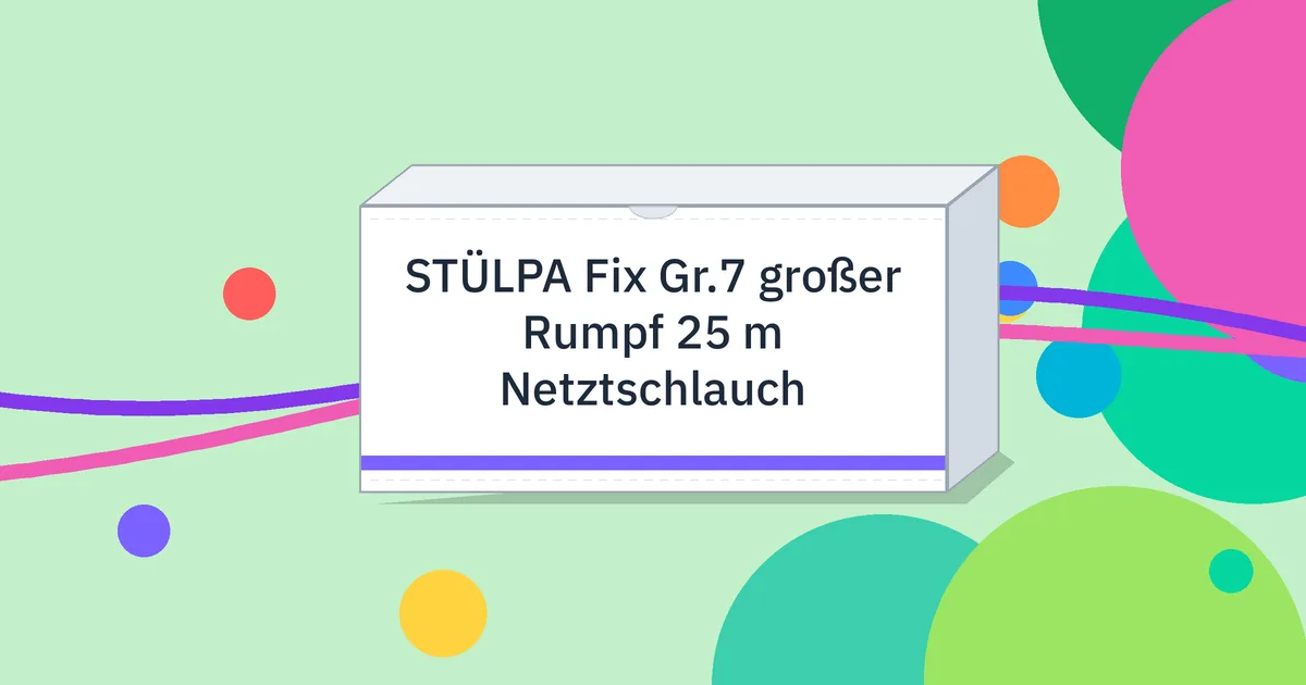 Symbolbild: Packung mit der Aufschrift STÜLPA Fix Gr.7 großer Rumpf 25 m Netztschlauch (PZN 20416079) – Verfügbarkeit und Bezug in Apotheken in Frankfurt am Main