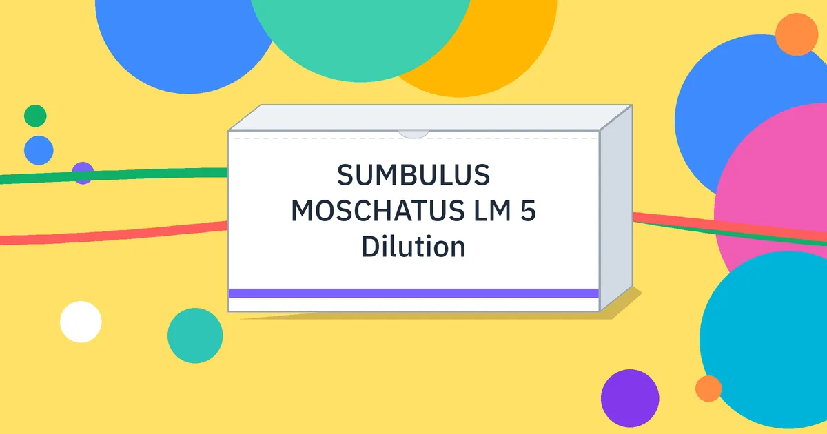 Symbolbild: Packung mit der Aufschrift SUMBULUS MOSCHATUS LM 5 Dilution (PZN 13210704) – Verfügbarkeit und Bezug in Apotheken in Frankfurt am Main