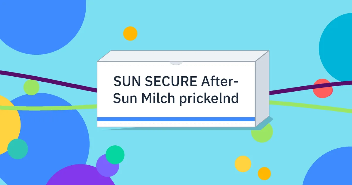Symbolbild: Packung mit der Aufschrift SUN SECURE After-Sun Milch prickelnd (PZN 20788473) – Verfügbarkeit und Bezug in Apotheken in Frankfurt am Main