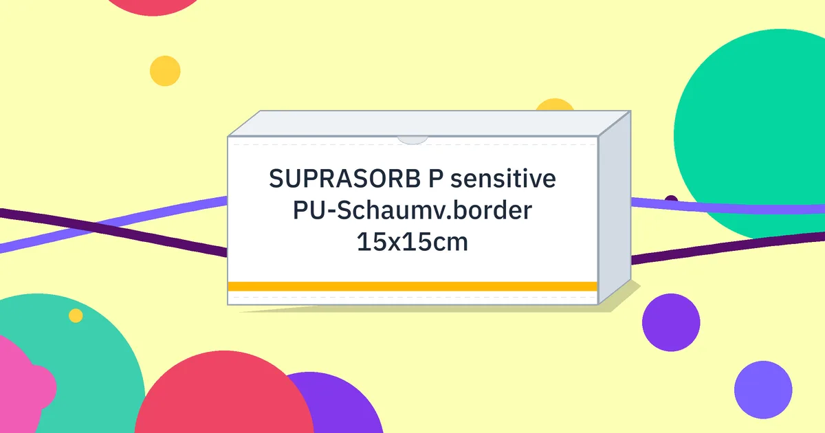 Symbolbild: Packung mit der Aufschrift SUPRASORB P sensitive PU-Schaumv.border 15x15cm (PZN 15786383) – Verfügbarkeit und Bezug in Apotheken in Frankfurt am Main