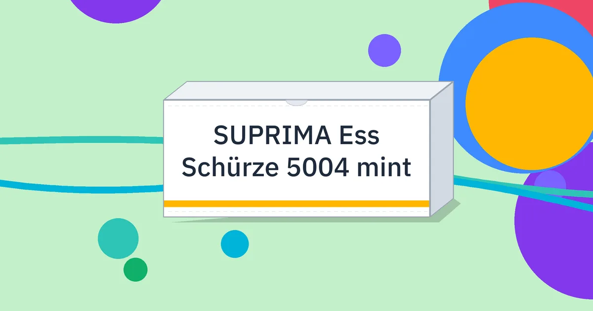 Symbolbild: Packung mit der Aufschrift SUPRIMA Ess Schürze 5004 mint (PZN 00669401) – Verfügbarkeit und Bezug in Apotheken in Frankfurt am Main