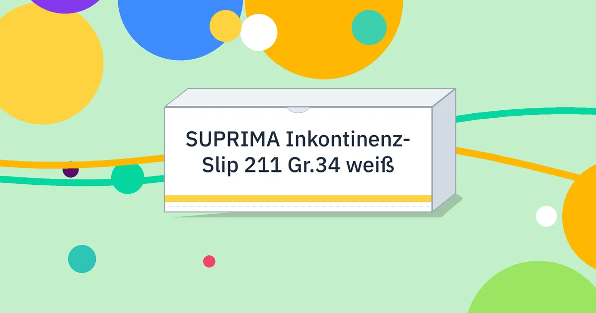 Symbolbild: Packung mit der Aufschrift SUPRIMA Inkontinenz-Slip 211 Gr.34 weiß (PZN 00710339) – Verfügbarkeit und Bezug in Apotheken in Frankfurt am Main