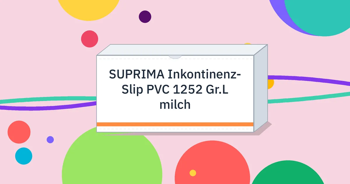 Symbolbild: Packung mit der Aufschrift SUPRIMA Inkontinenz-Slip PVC 1252 Gr.L milch (PZN 03923573) – Verfügbarkeit und Bezug in Apotheken in Frankfurt am Main